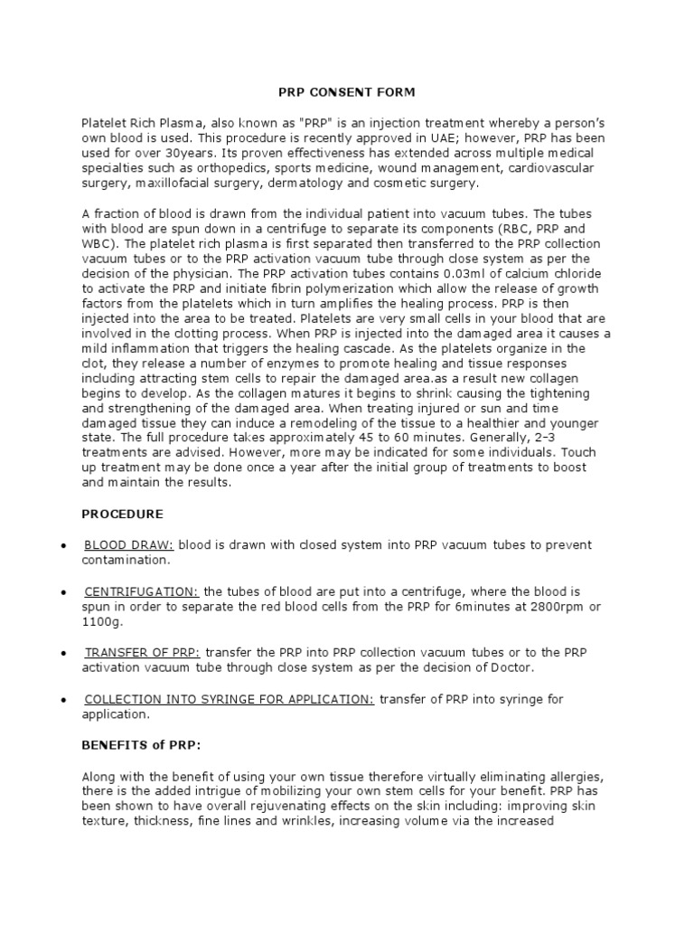 PRP Consent | PDF | Platelet | Healing