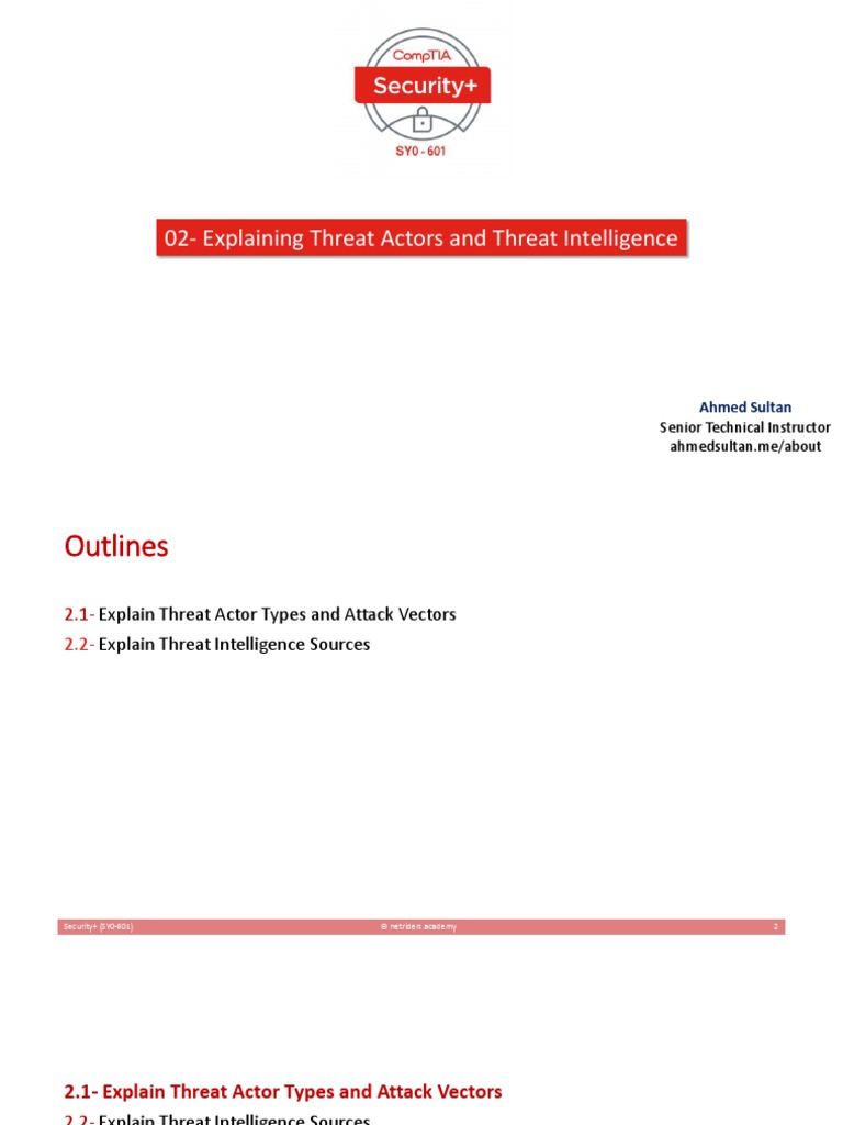02 - Explaining Threat Actors and Threat Intelligence | PDF | Threat (Computer) | Security Hacker