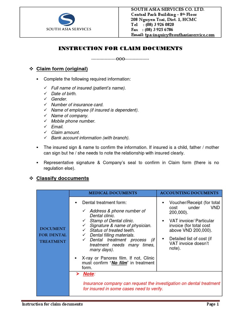 Instruction For Claim Documents-Vietnam | PDF | Invoice | Medical ...