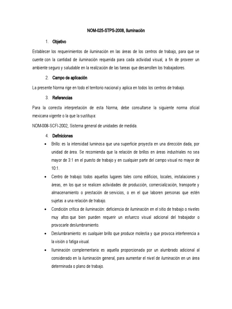 NOM-025-STPS-2008, Iluminación | PDF