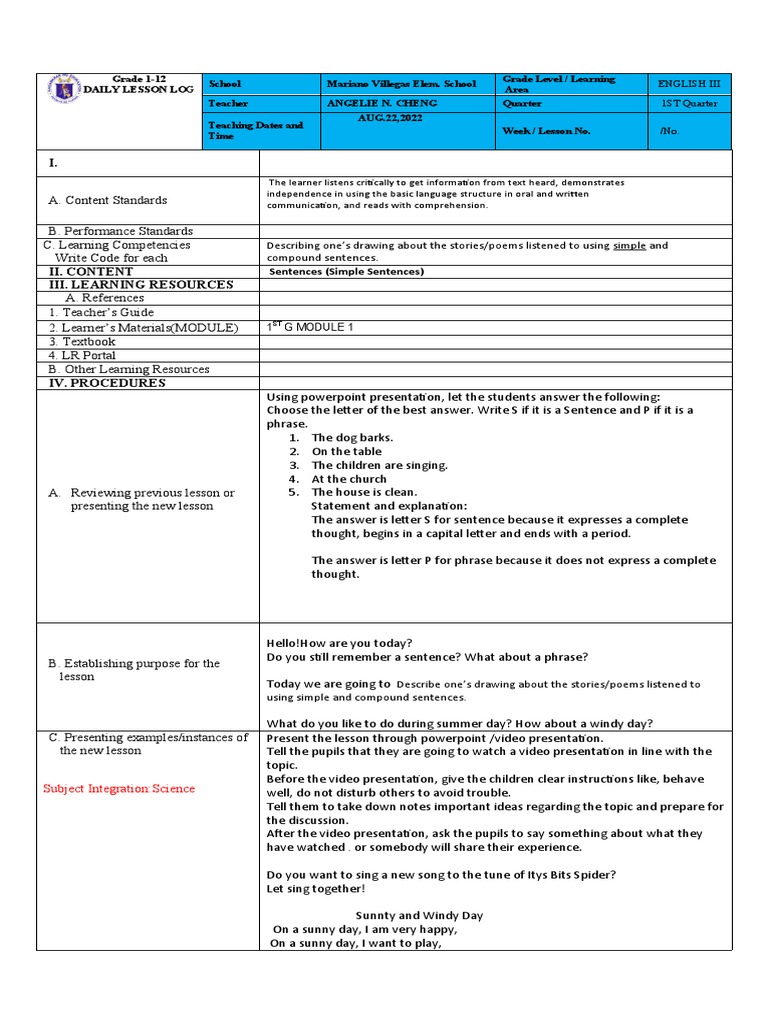 COT-ANGEL-ENG-3 | PDF | Learning | Teachers