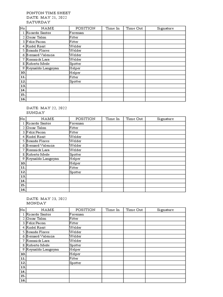 Pontoon - Time Sheet | PDF