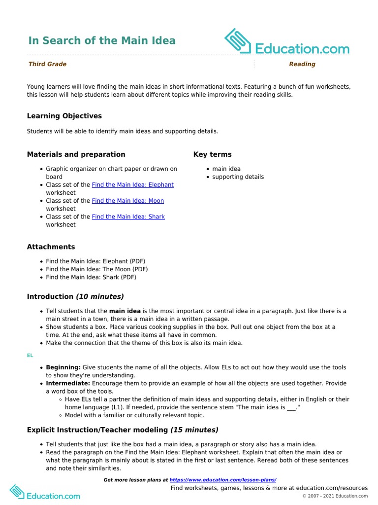 Usr - Local - SRC - Education - Com - Files - Static - Lesson Plans - in Search of The Main Idea ...