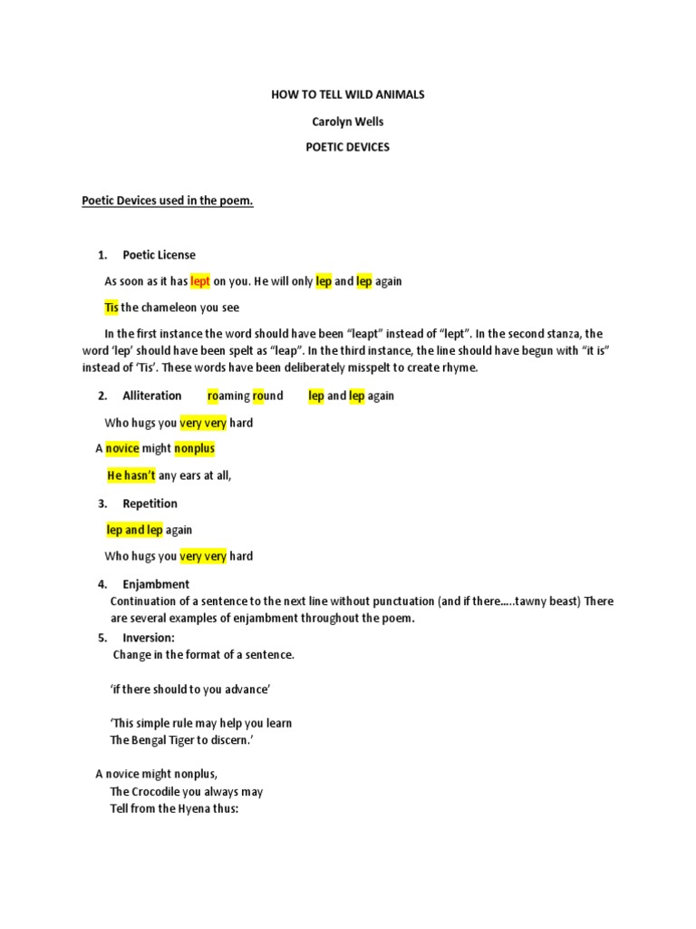 How To Tell Wild Animals | PDF | Poetry | Rhyme