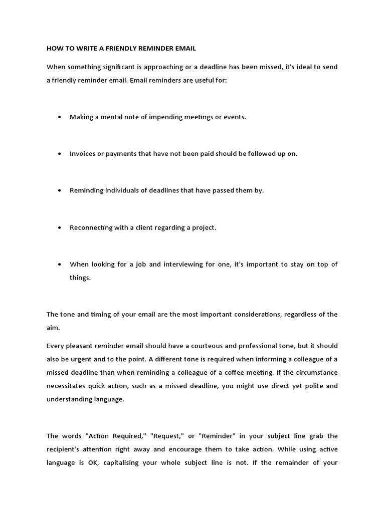How To Write A Friendly Reminder Email | PDF | Job Interview | Business
