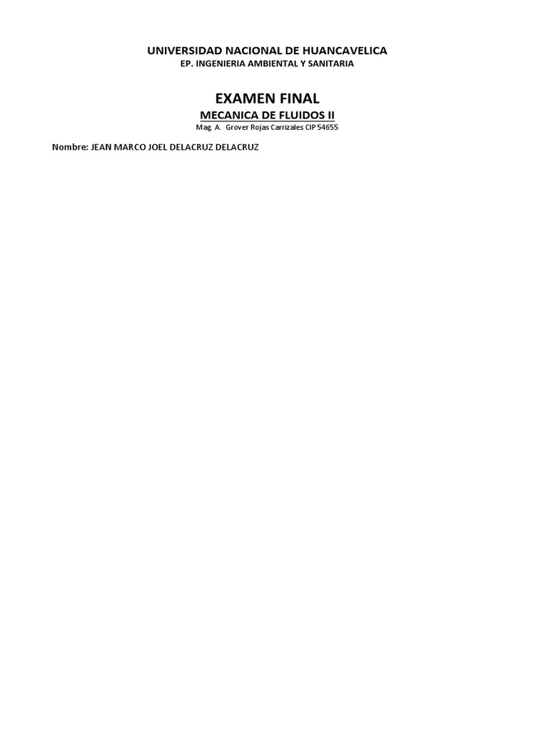 EXAMEN FINAL MECANICA DE FLUIDOS II Final | PDF | Derecho | Ciencia y matemáticas