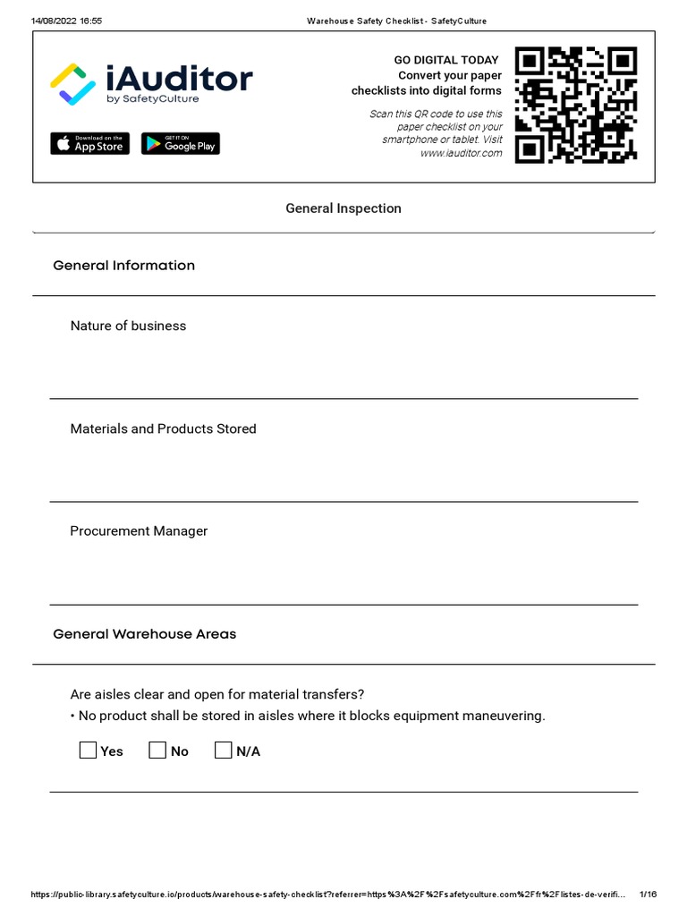 Warehouse Safety Checklist Safetyculture Pdf Forklift Warehouse