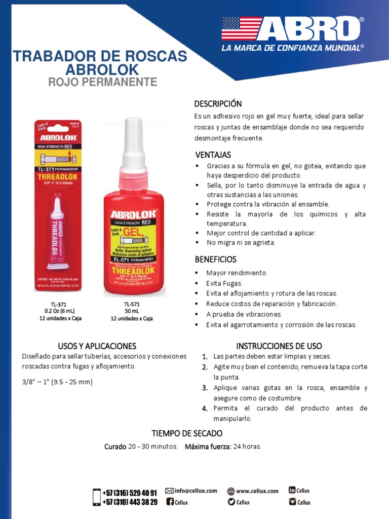 TL 571 Trabador de Roscas Permanente Rojo ABROLOK | PDF | Materiales ...