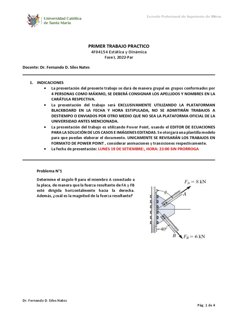 Primer trabajo práctico de Estática y Dinámica | PDF | Mecanica clasica | Mecánica