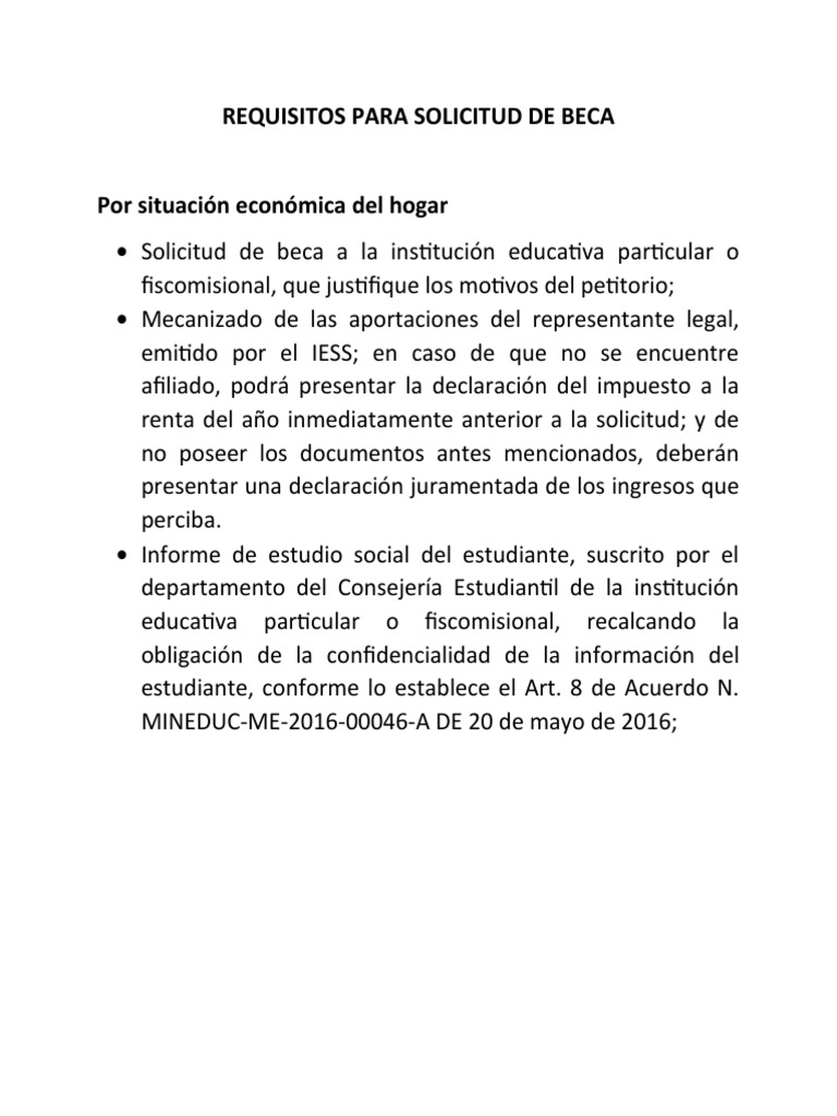 Requisitos para Solicitud de Beca | PDF