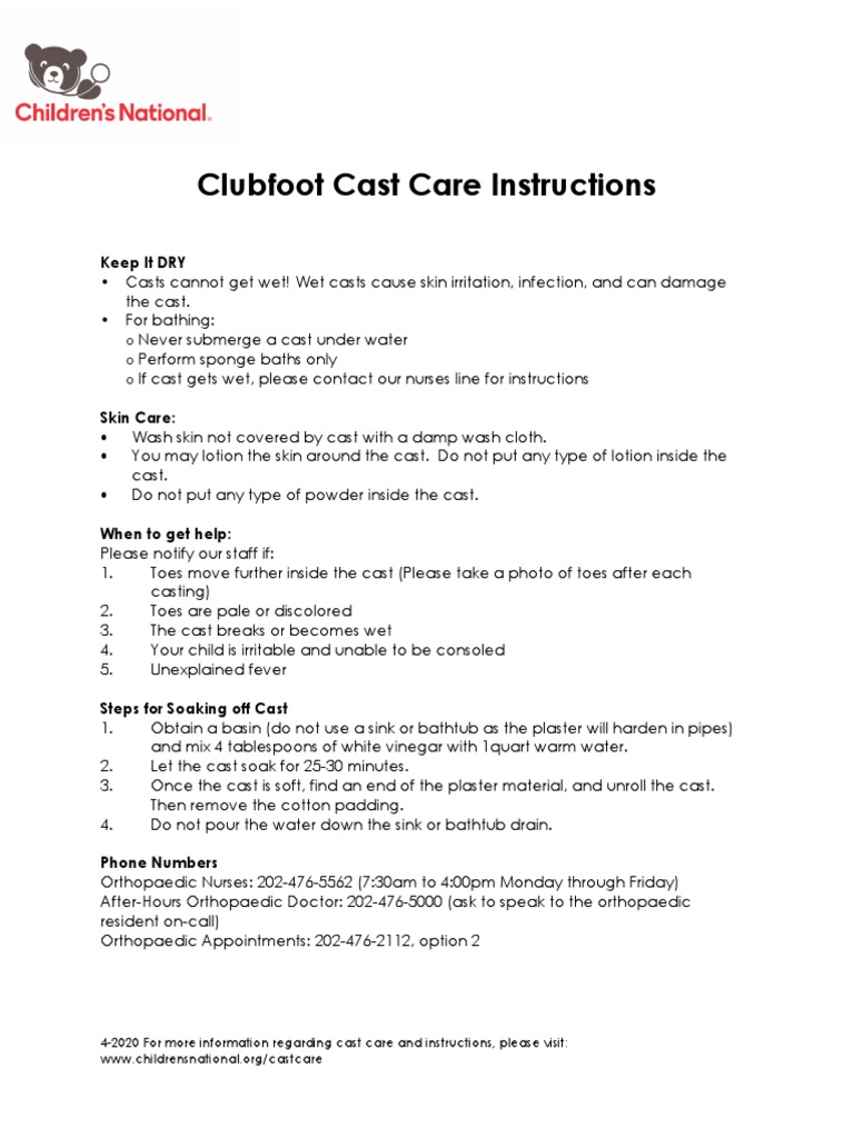 Clubfoot Cast Care Instructions | PDF