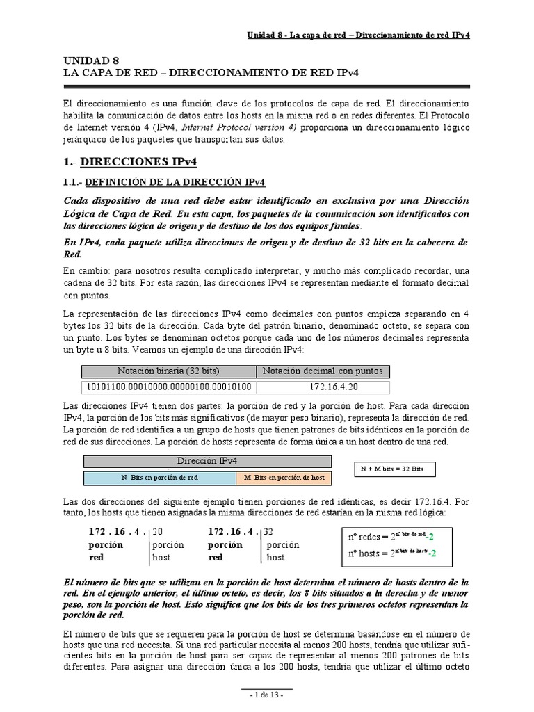 Unidad 8 - La Capa de Red - Direccionamiento IPV4 - 21-22 | PDF | Dirección IP | Enrutador ...