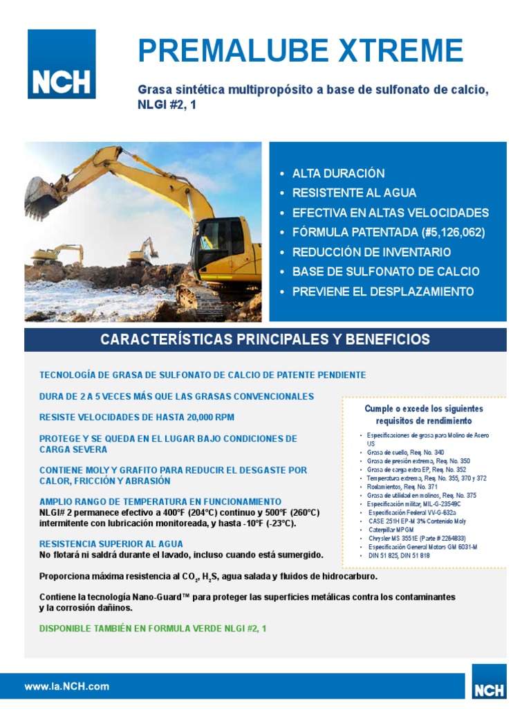 NCH - Lub - Premalube Xtreme | PDF | Lubricante | Agua