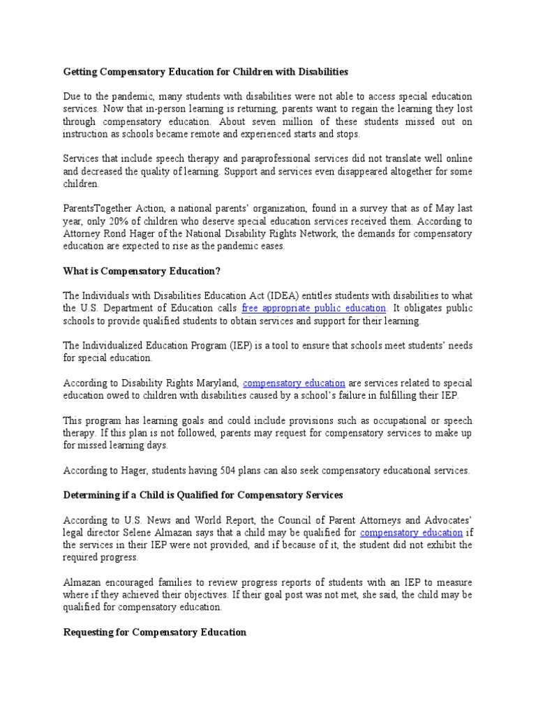 PAID Getting Compensatory Education For Children With Disabilities ...