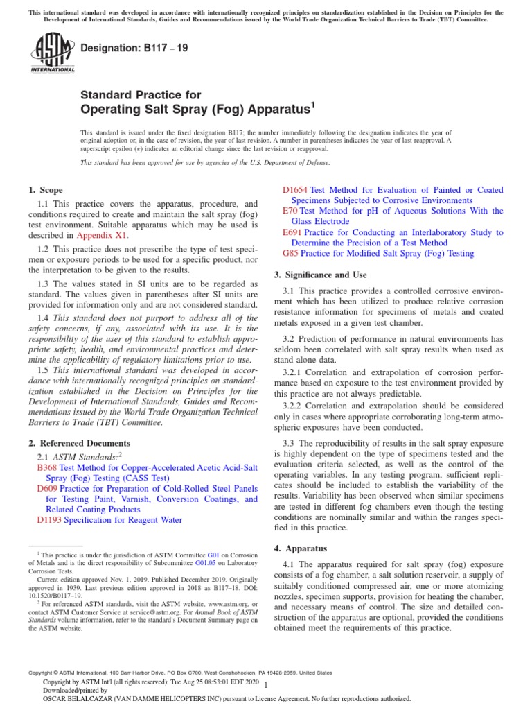 Astm B117-19 (Corrosion) | PDF | Ph | Sodium Chloride