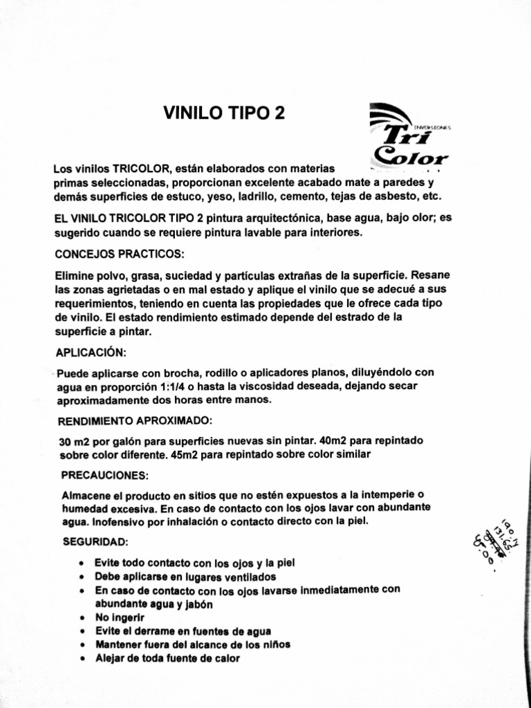 Ficha Tecnica Vinilo Tipo 2 | PDF