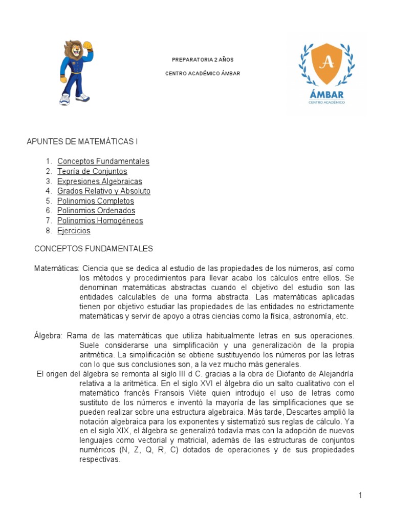Curso Matematicas I | PDF | Conjunto (Matemáticas) | Números