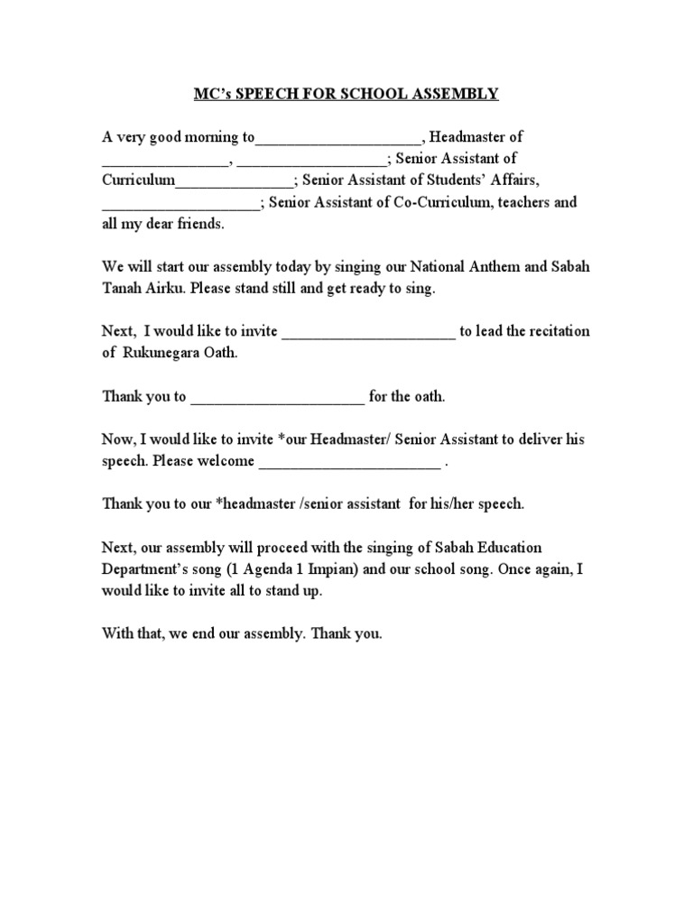 MC Script Assembly | PDF | Meetings | State Ritual And Ceremonies