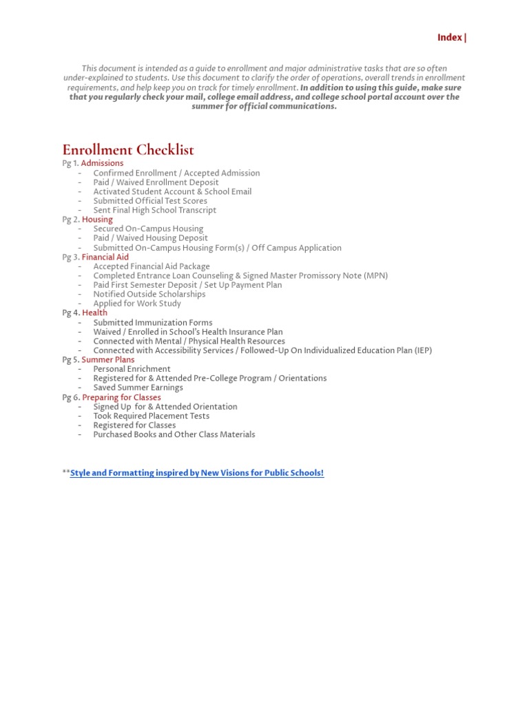 Enrollment Checklist | PDF | Individualized Education Program | Student Financial Aid In The ...