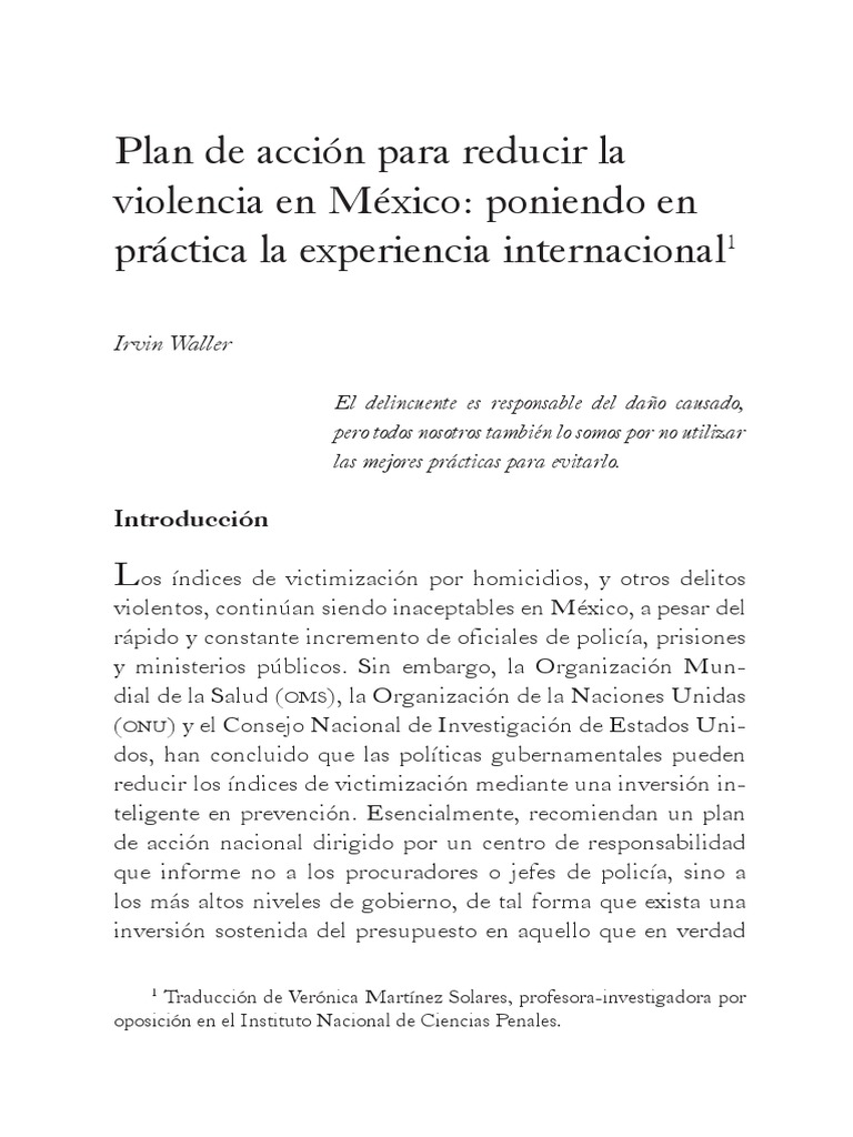 2.1 Plan Accion Reducir Violencia en México Poniendo en 030822 | PDF | Victimologia | La ...