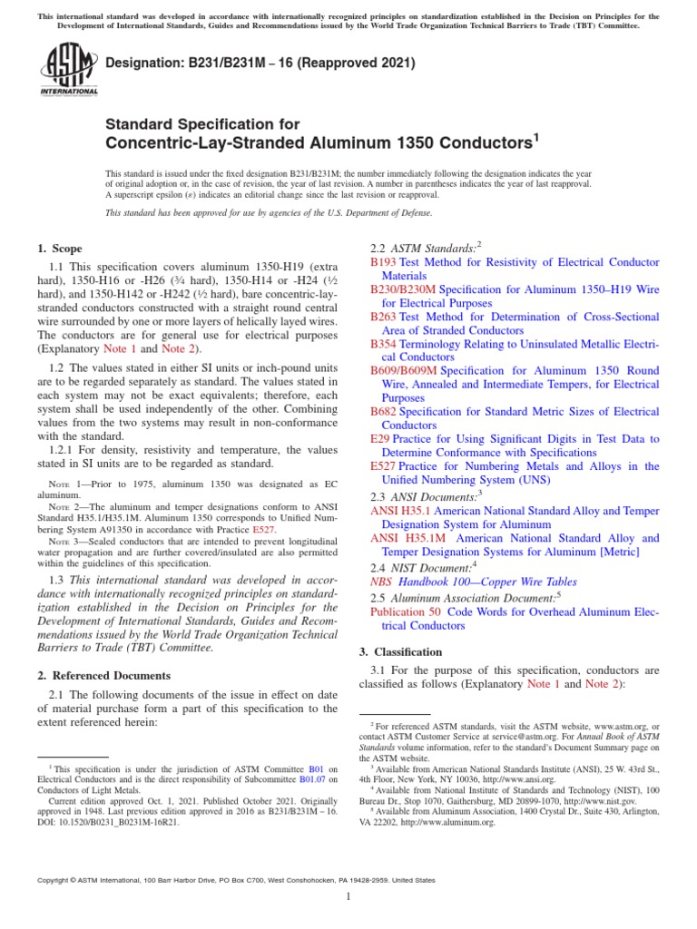ASTM B231 B231M Especificaciones para Conductor Trenzado de Aluminio ...