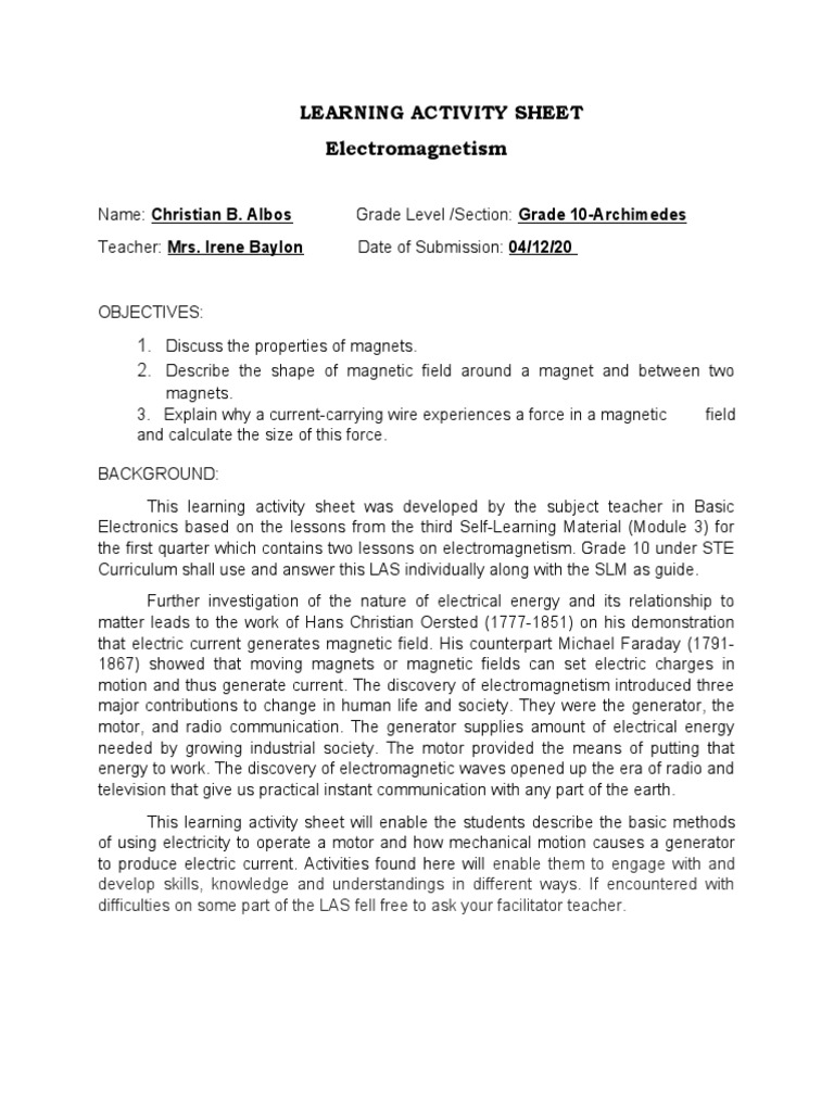 Electronics Activity 3 | PDF | Magnetic Field | Electromagnetism