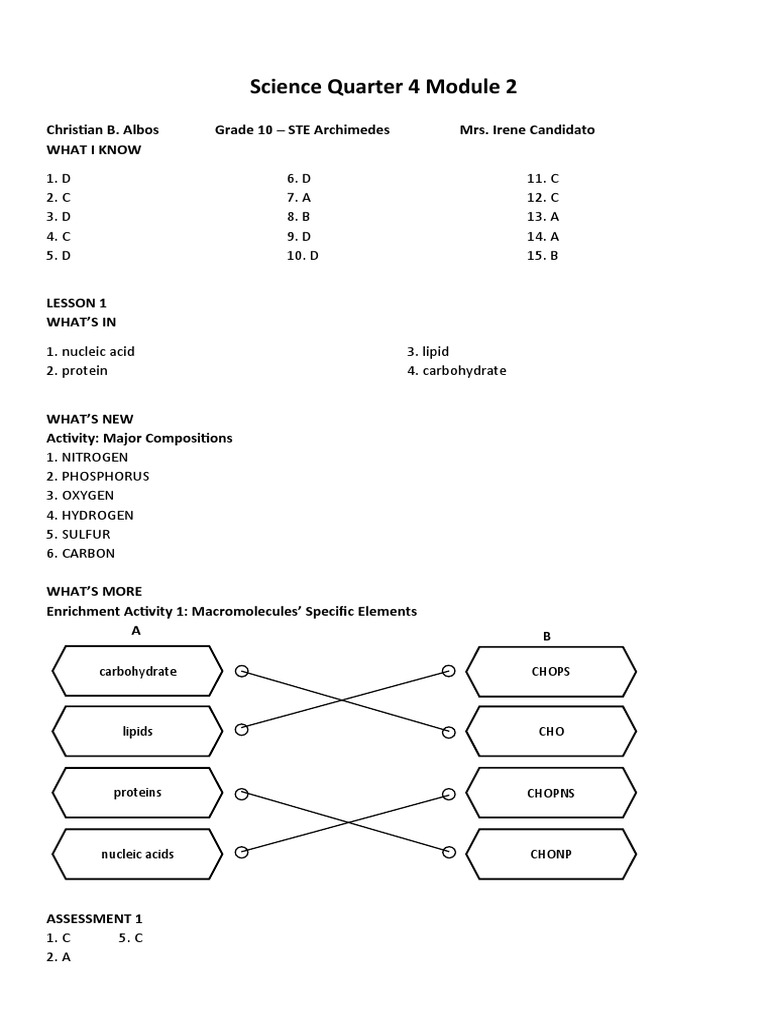 Science Quarter 4 Module 2 | PDF | Macromolecules | Carbohydrates
