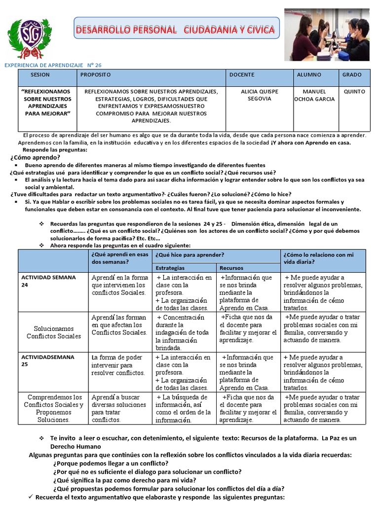 DPCC Quinto Semana 26 | PDF | Aprendizaje | Maestros