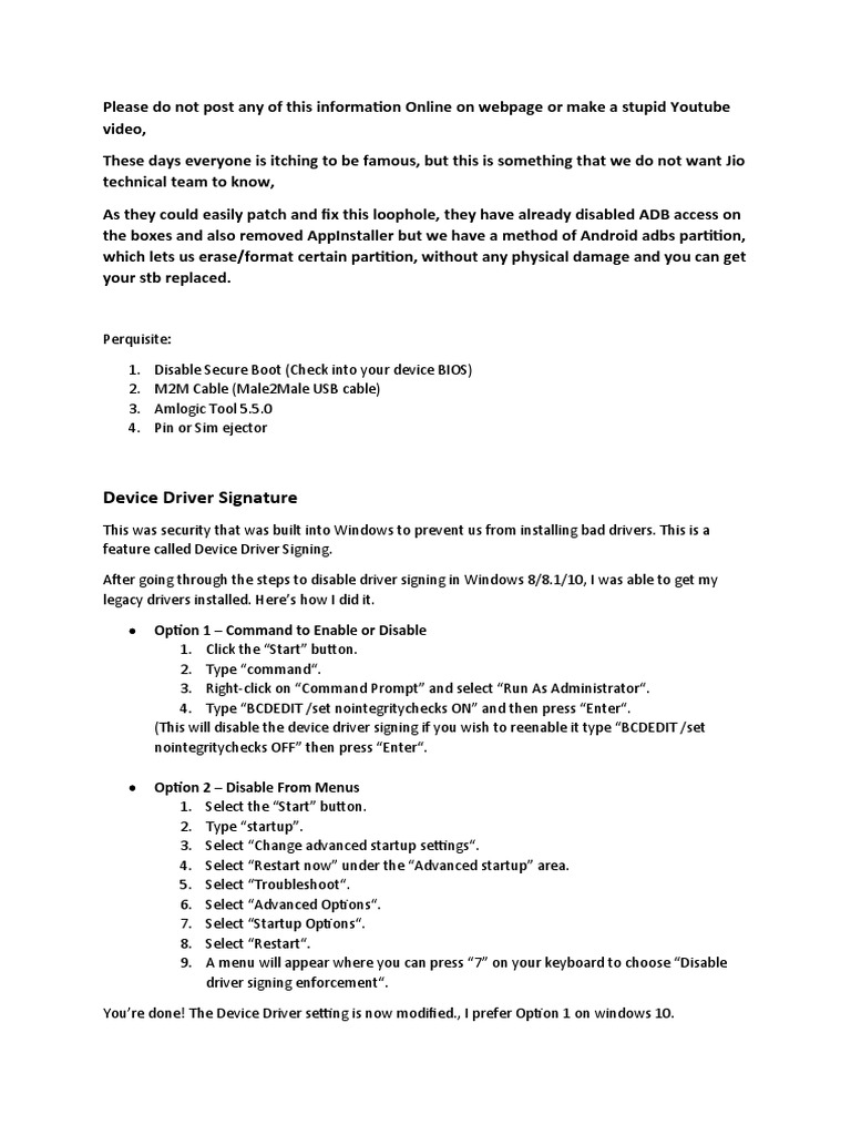 How to get Jio STB replaced by erasing system partition | PDF | Booting ...