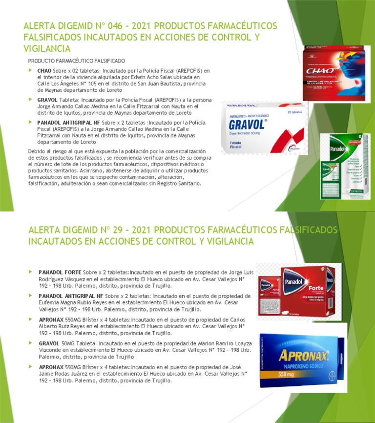 Alerta Digemid #046 - 2021 Productos Farmacéuticos | PDF