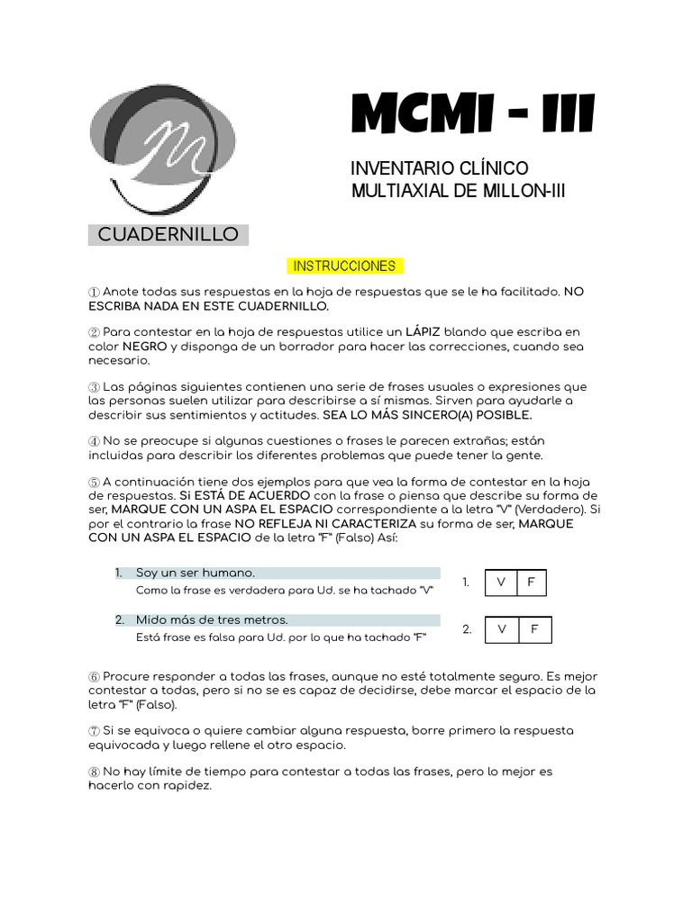 Cuadernillo de Respuestas - MCMI III | PDF