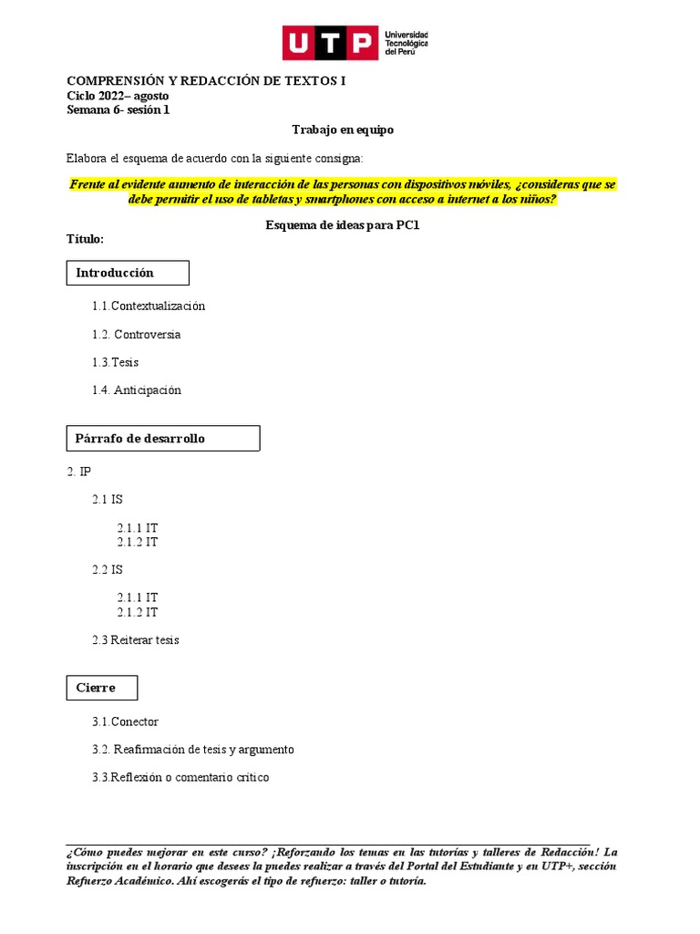 S06.s1-Esquema para PC1 (Material) 2022 Agosto-1 - 1206182538 | PDF