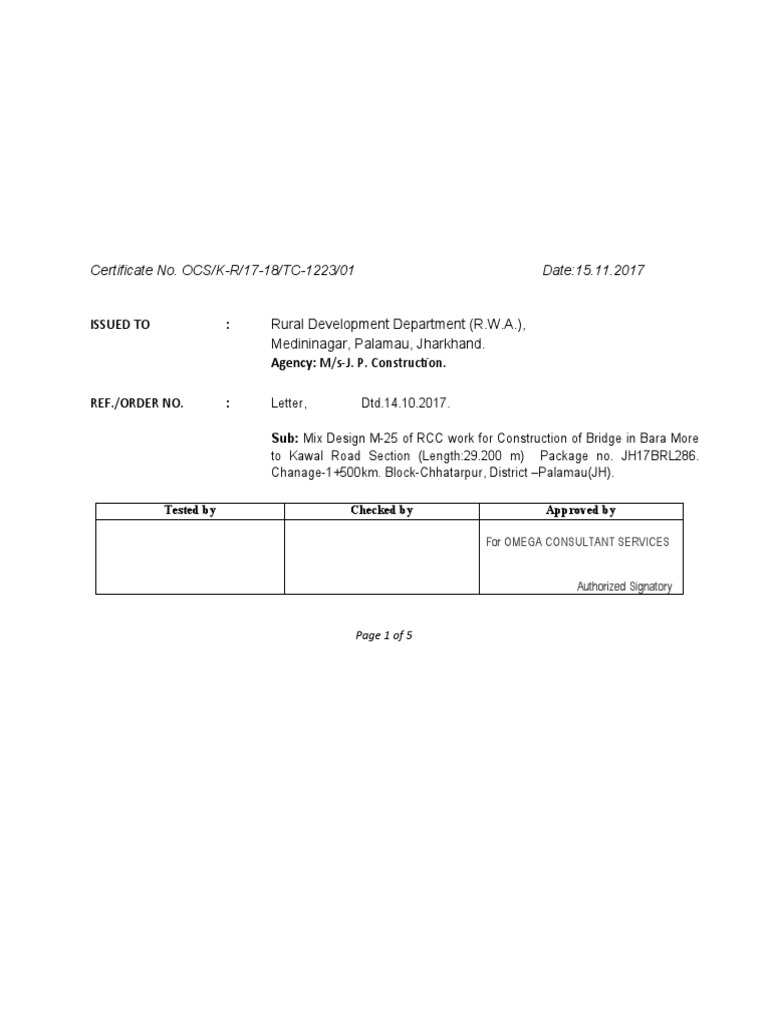 M-25 RCC Mix Design Report for Bridge | PDF | Concrete | Building Materials