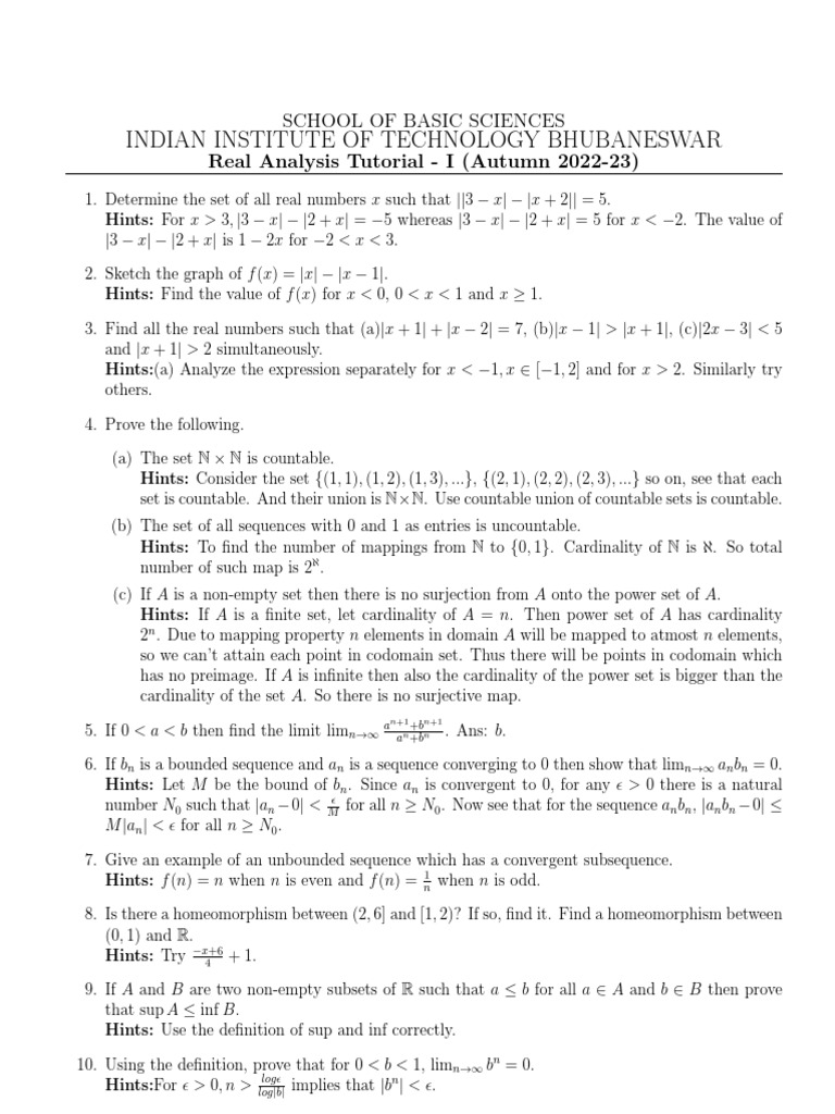 RA Tut 1 (Edited) - 2022-23 | PDF | Sequence | Continuous Function