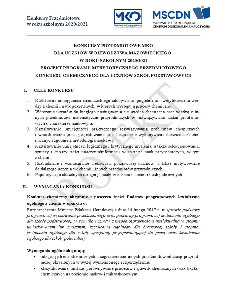 Program Chemia 2020 21 | PDF
