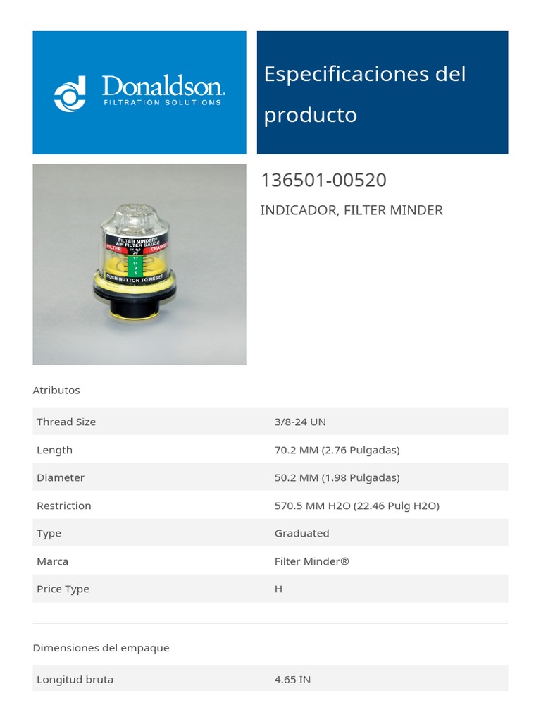 136501-00520 - Especificaciones Del Producto | PDF