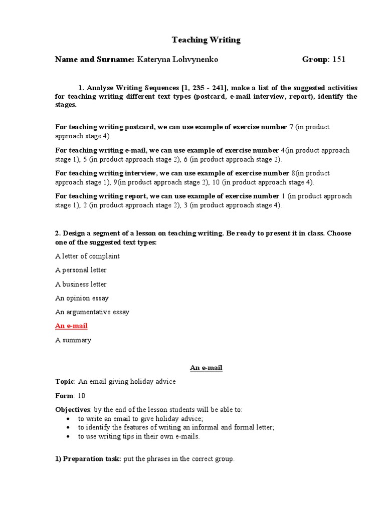 Lohvynenko - 151 - Tutorial 10 - Teaching Writing | PDF