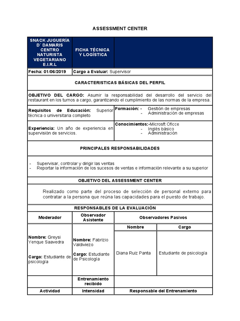 Modelo Assessment Center (SUPERVISOR) | PDF | Comunicación