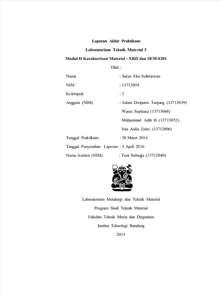 Laporan Praktikum XRD & SEM-EDS | PDF | Sains & Matematika | Teknologi & Rekayasa