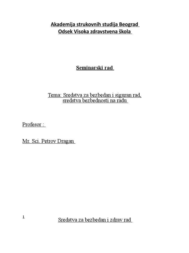 Seminarski Rad Sredstva Za Bezbedan I Siguran Rad | PDF