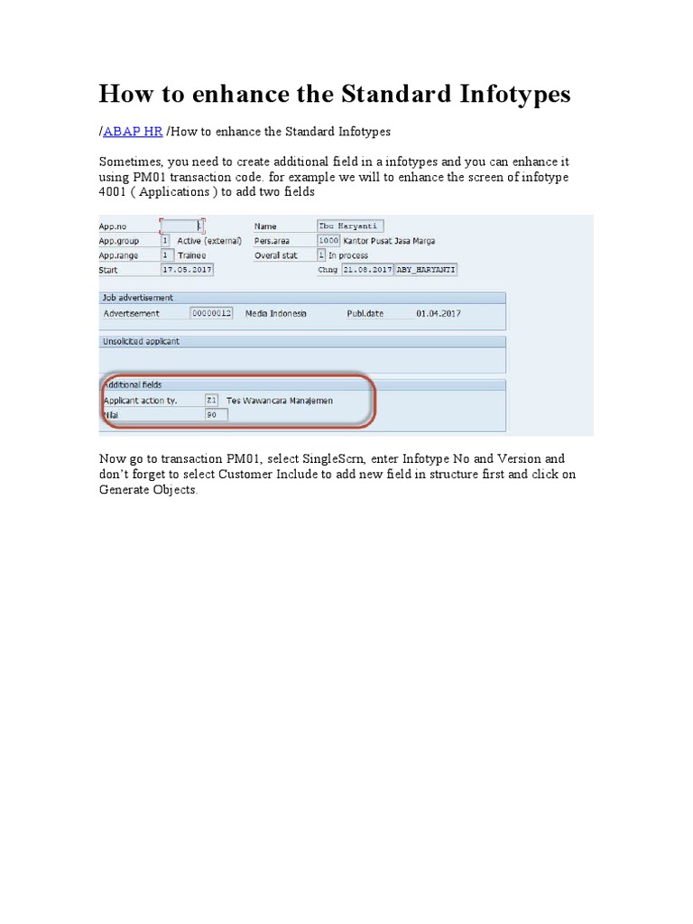 Enhancing Infotypes with PM01 in SAP | PDF