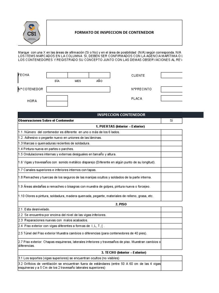 Inspección Detallada de Contenedores | PDF | Materiales | Procesos ...