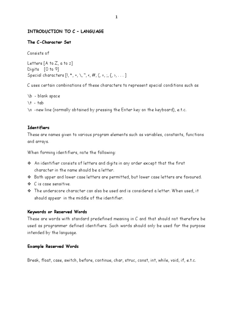 Topic 2 - Introduction To C | PDF | Reserved Word | Integer (Computer Science)
