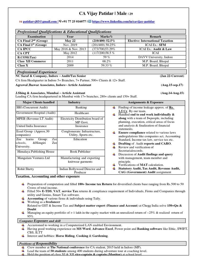 CA Vijay Patidar Resume | PDF | Taxes | Accounting
