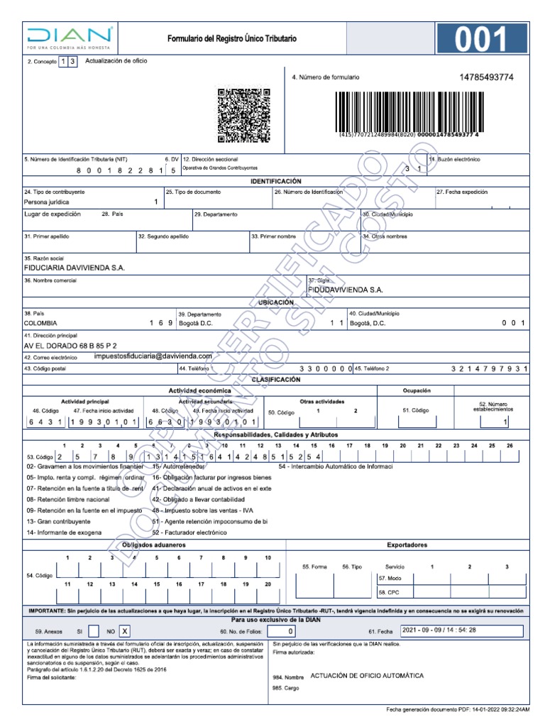 Rut Fiduciaria Davivienda | PDF