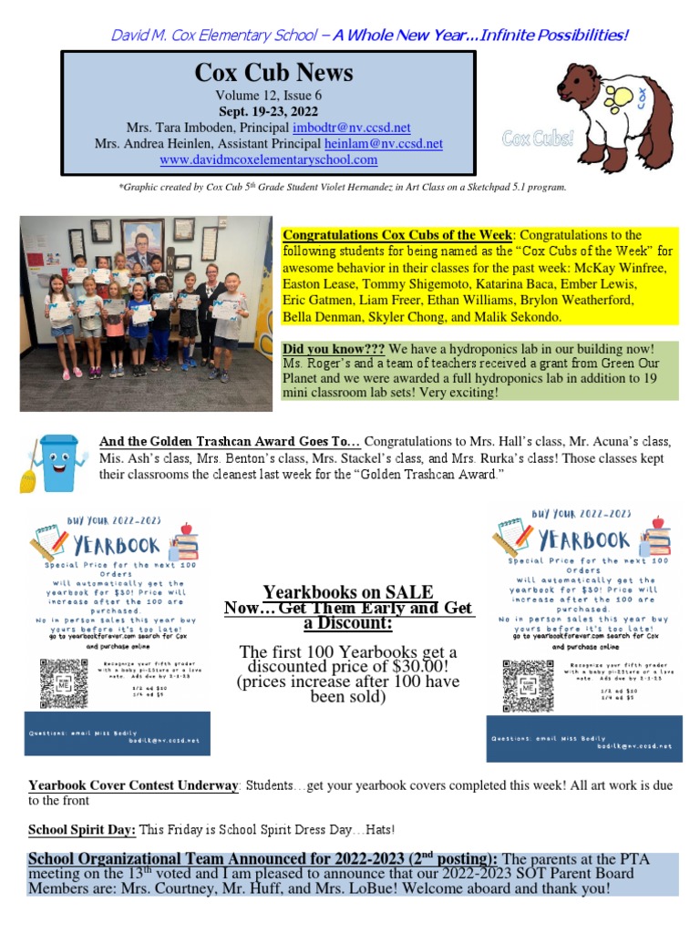 Cox Elementary School Updates & Events | PDF | Educational Organizations