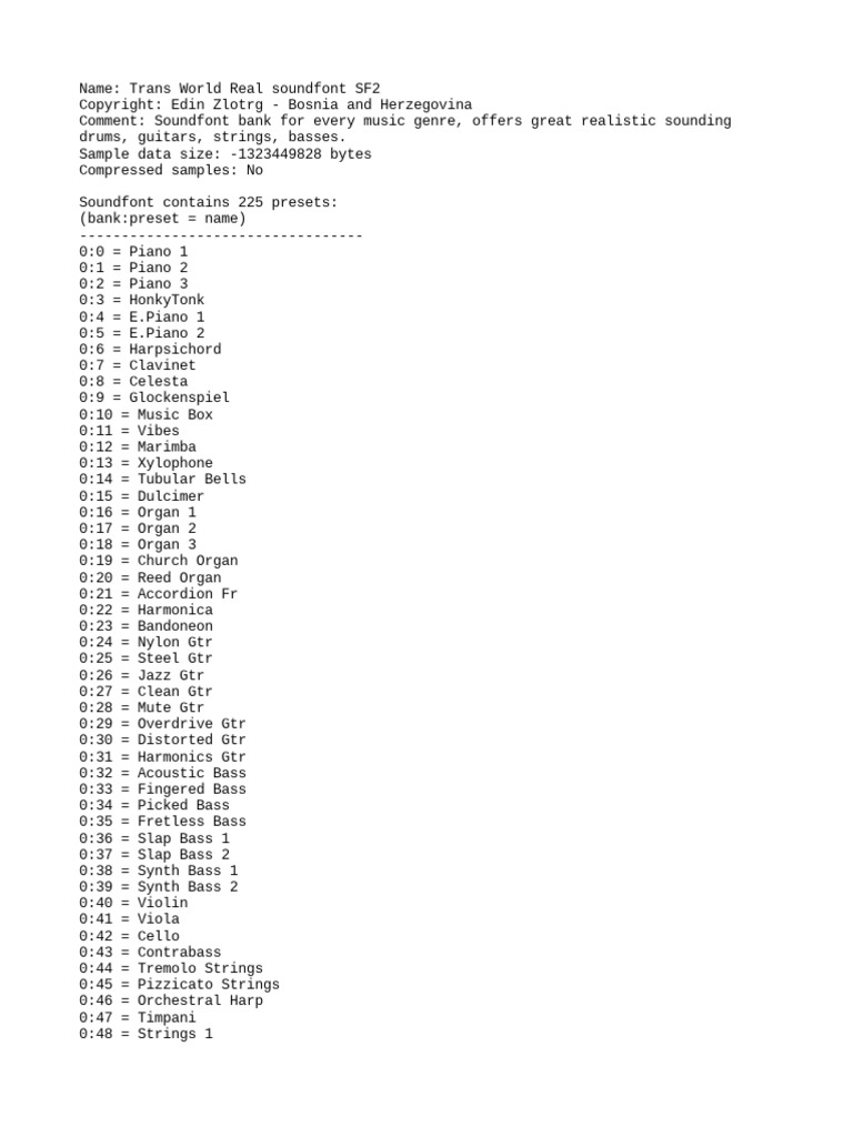 Trans World Real Soundfont SF2 Info | PDF | Double Bass | Saxophone