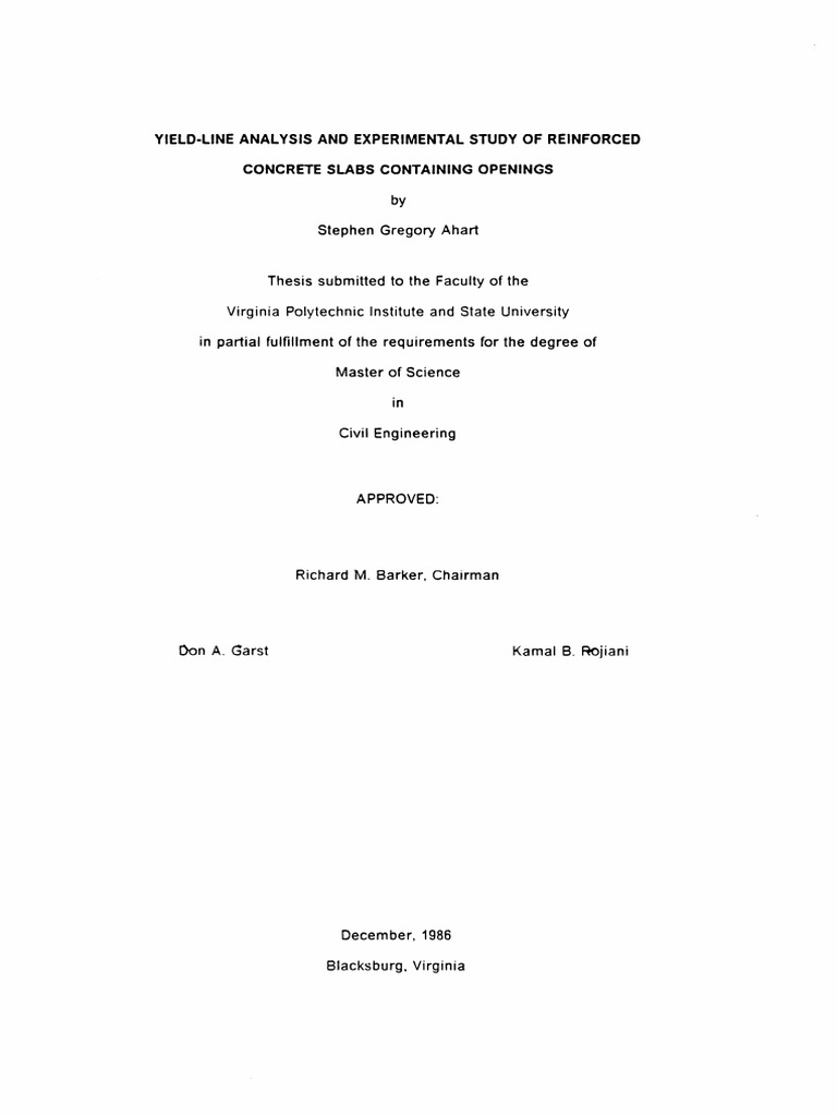 The Yield Line Analysis of Concrete Slabs | PDF | Equations | Bending