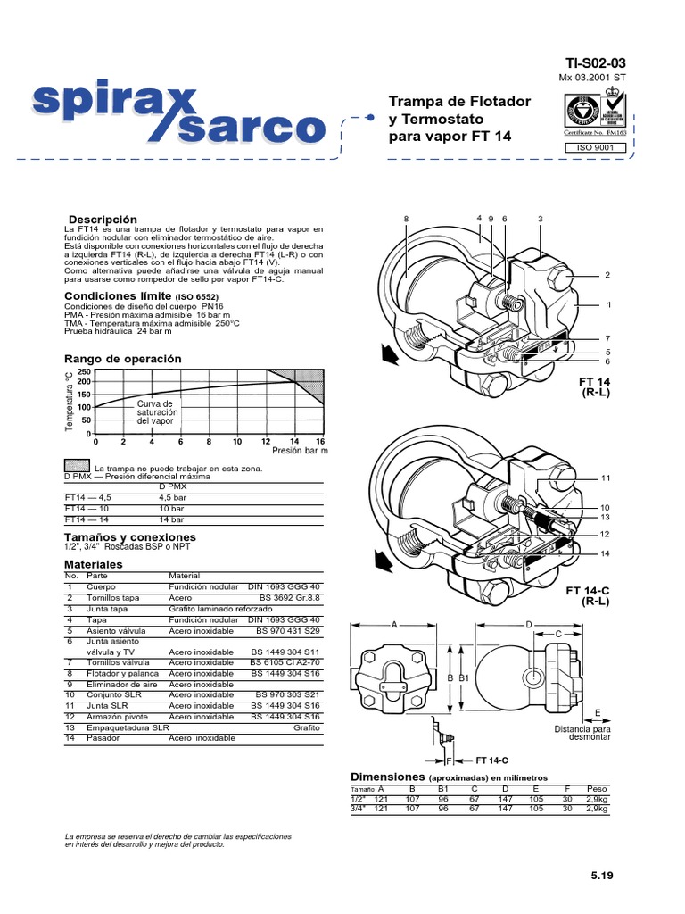 Trampa de Flotador y Termostato para Vapor FT 14 | PDF | Tornillo ...
