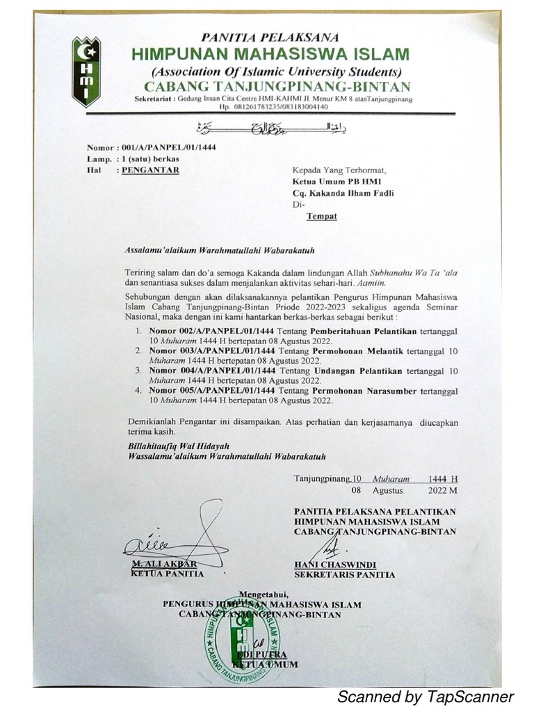 Surat Permohonan Melantik (PB HMI) | PDF